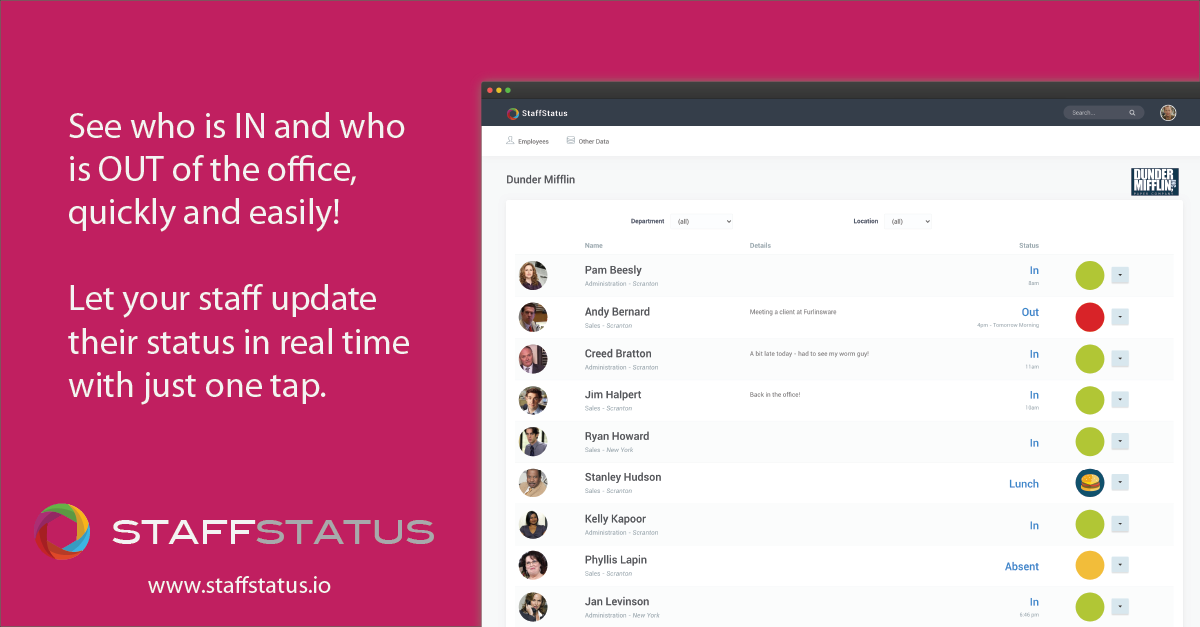 StaffStatus - Easily see who is In and who is Out of the office